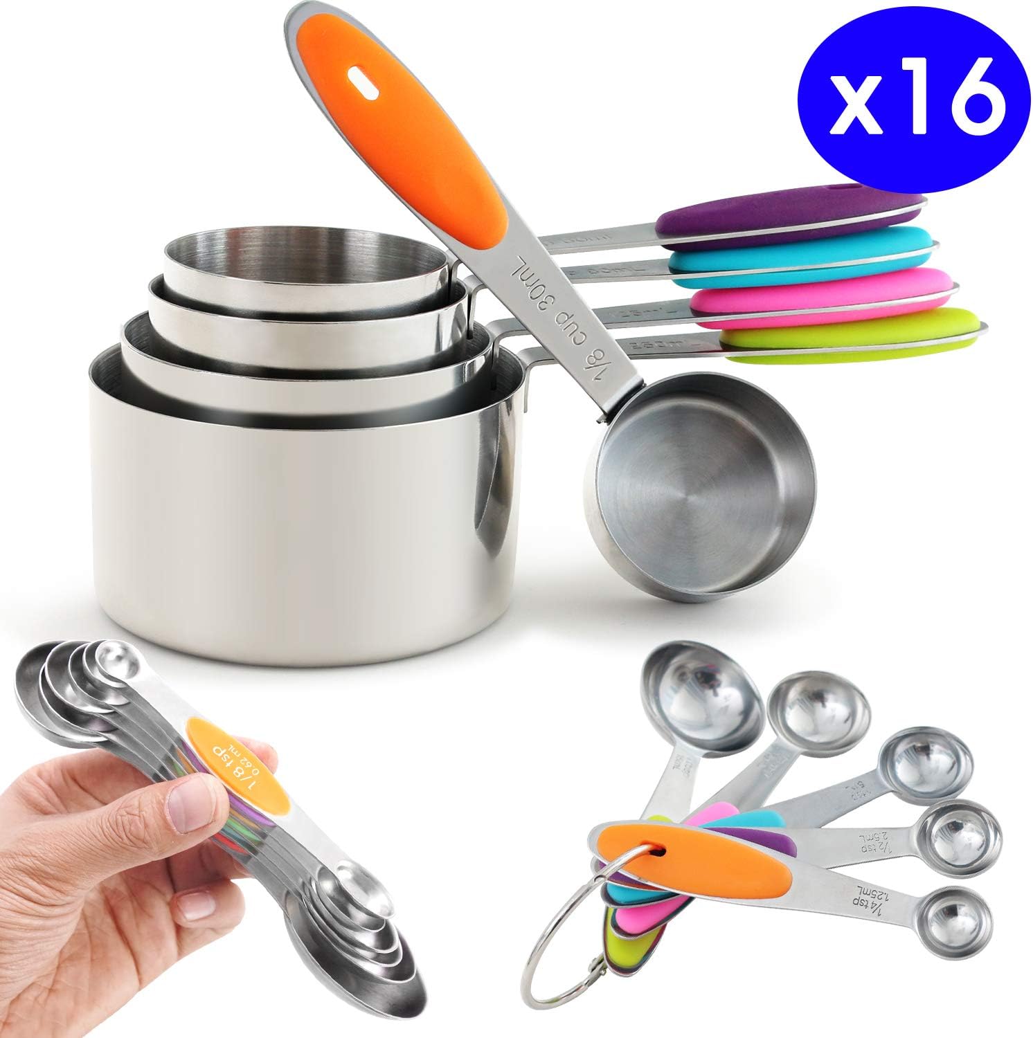 Amazon.com: Prodigen Stainless Steel Measuring Cups & Measuring Spoons ...