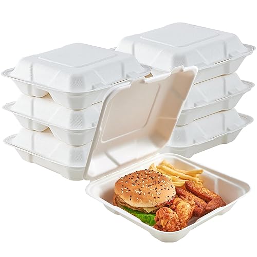 ECOLipak 50 Pack Clamshell Take Out Food Containers, 100% Compostable ...