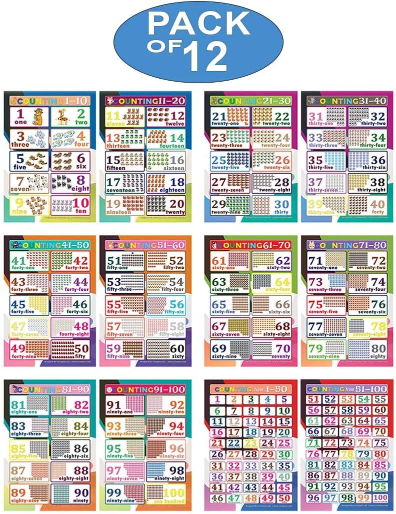 Counting Numbers 1-100 Learning Posters (12-Pack) – BigaMart