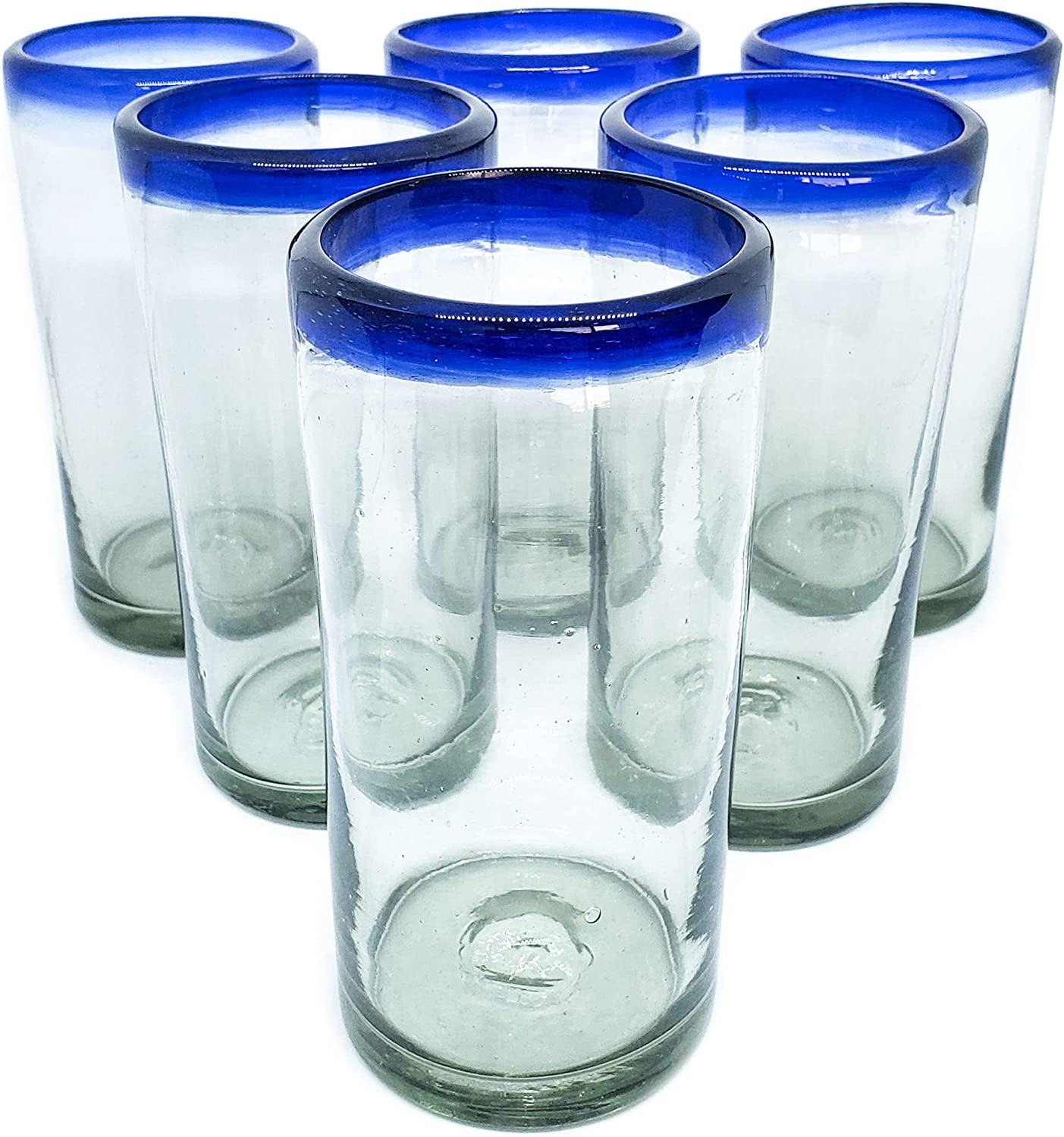 MexHandcraft Cobalt Blue Rim 20 oz Tall Iced Tea Glasses (set of 6 ...