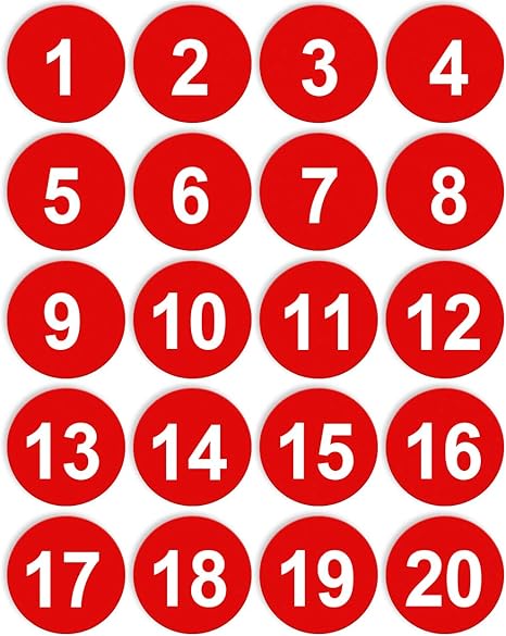 Amazon.com : dealzEpic - Number Stickers - 2 inch Red 1 to 20 Round ...