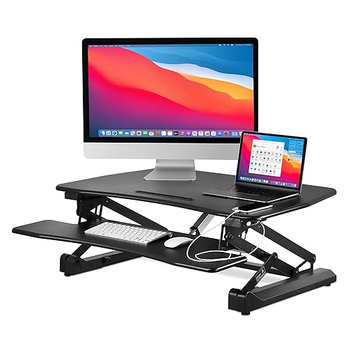 Mount-It! Electric Standing Desk Converter 35.4" Quick Sit Stand Desk ...