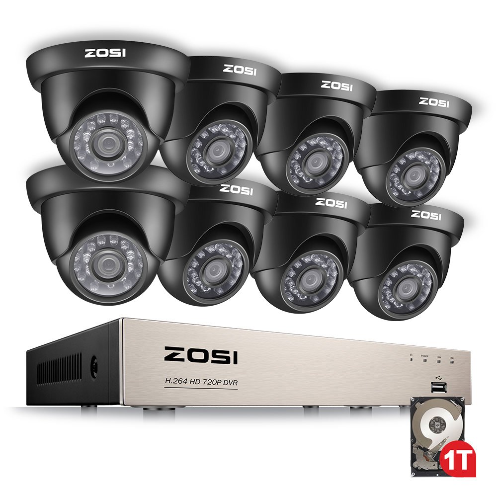 ZOSI 8 Channel Security Camera System w/1TB Hard Drive, 8x 720P 1.0MP ...