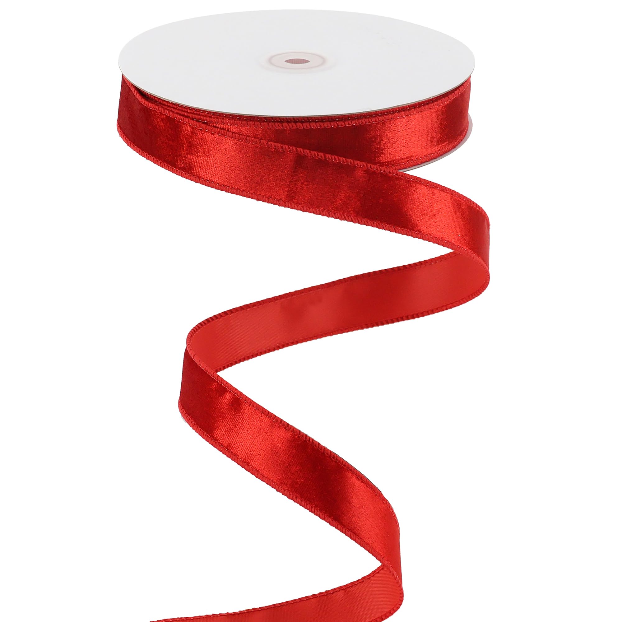 MEEDEE Red Velvet Ribbon 1 Inch Velvet Wired Ribbon 25 Yards Crushed ...
