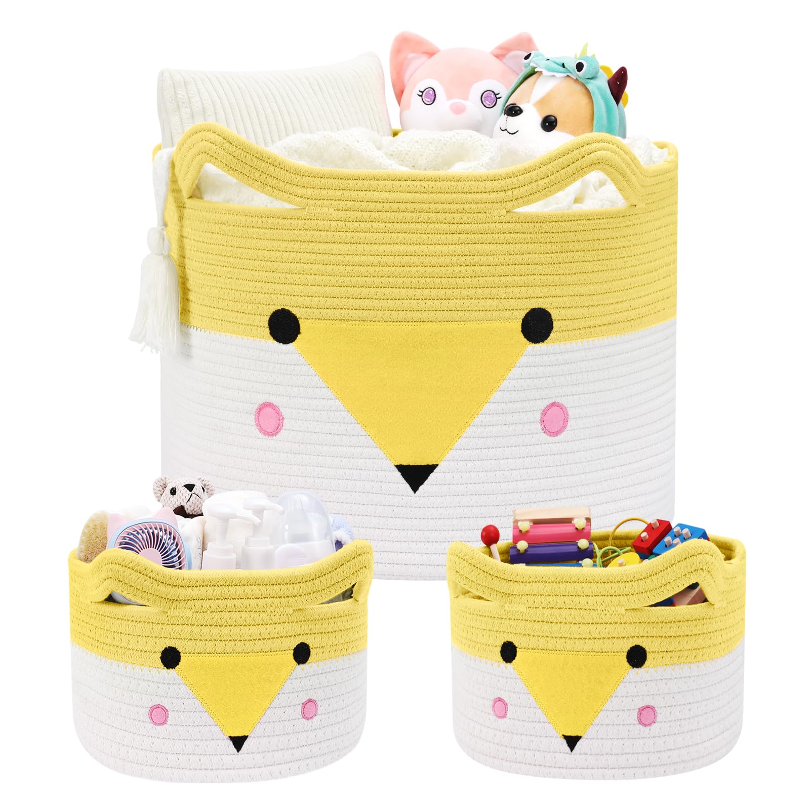 AXHOP Large Baby Basket Toy Storage 3 Pack, (20"x13.8") Woven Baby ...