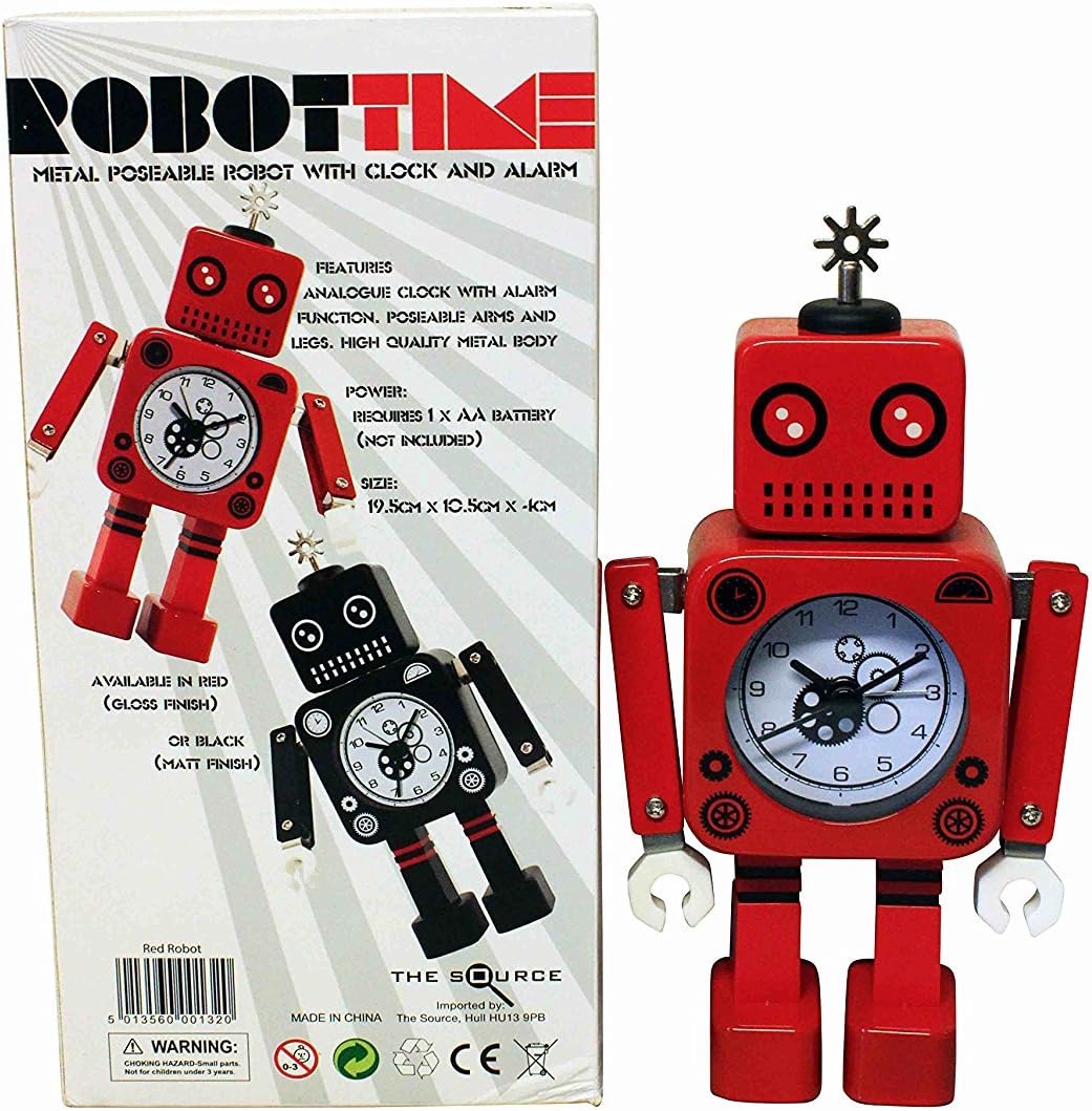Red Robot Clock RobotTime Moveable Bedside Alarm Analogue Clock: Amazon ...