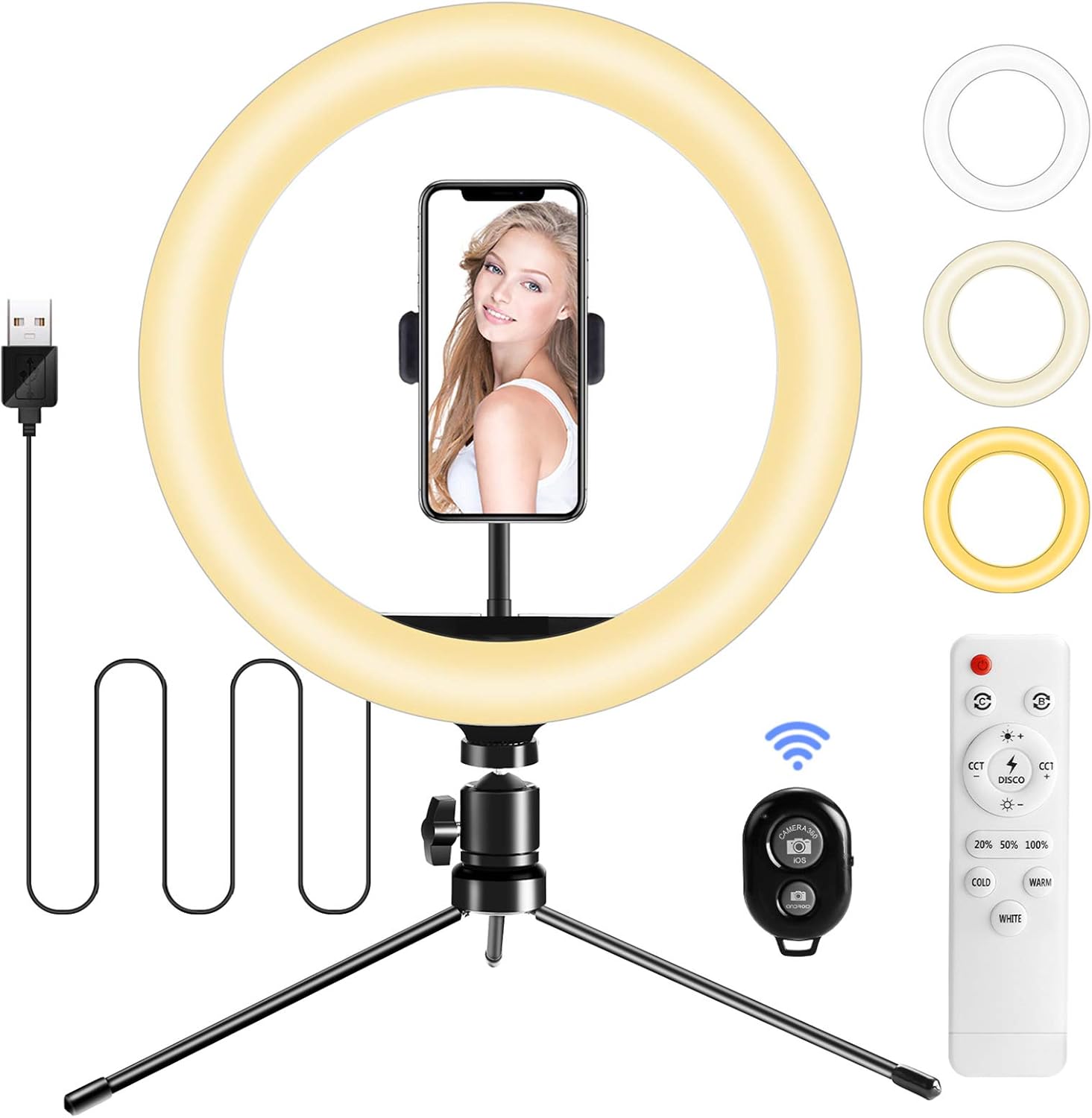 BESTOPE 10″ Ring Light with 10 Color Temperature and 10 Brightness ...
