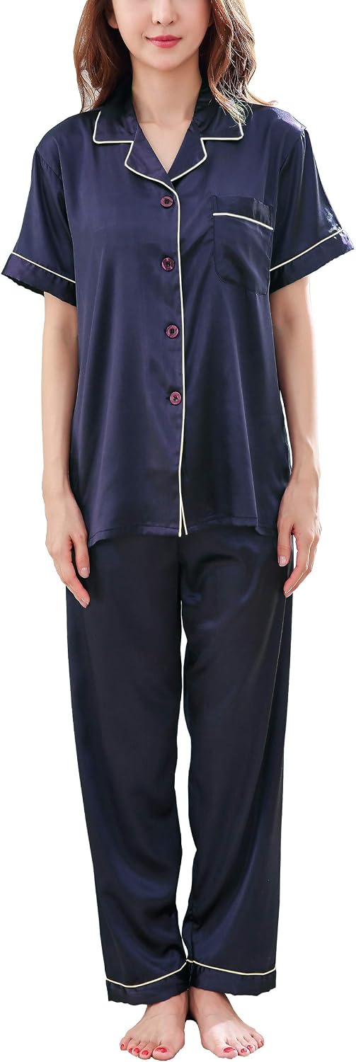 Rojeam Pareja Clásico Pijamas Mujer Hombre 2 Piezas Saten Ropa de ...