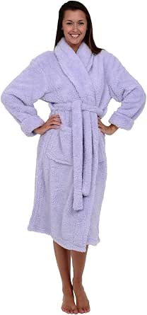 Alexander Del Rossa Women's Plush Fleece Robe, Warm Long Hair Shaggy ...