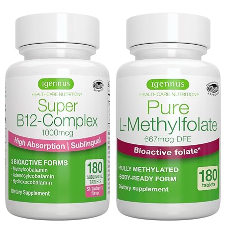 Mua Super B12-Complex 1000mcg + Pure Folate 400mcg Vegan Bundle, High ...