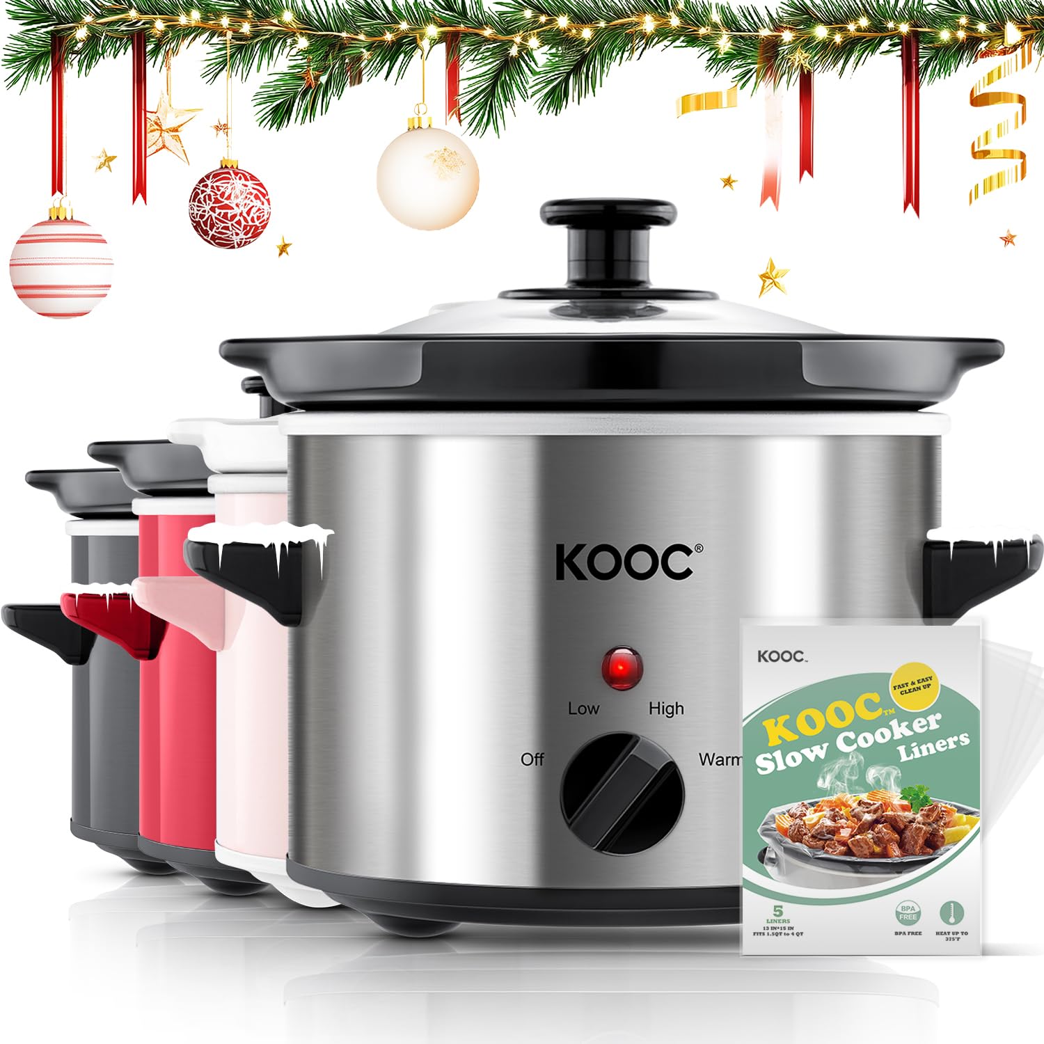 KOOC Small Slow Cooker, 2 Quart, Free Liners Included for Easy Clean-up ...