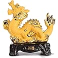 Amazon.com: BRABUD Resin Feng Shui Golden Dragon Statue with Wooden ...