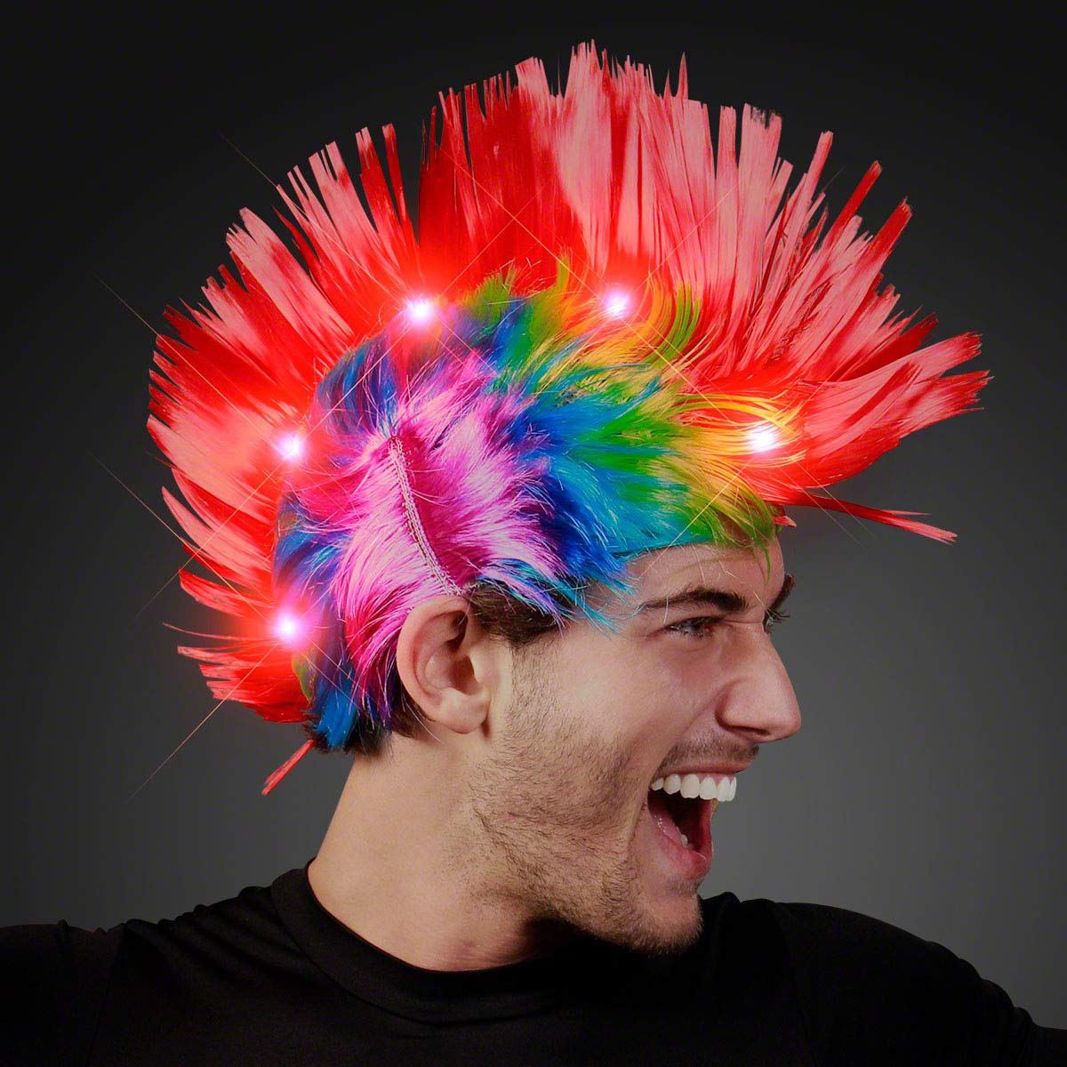 FlashingBlinkyLights Punk Rock Mohawk Light Up Wig with Blinking Red ...