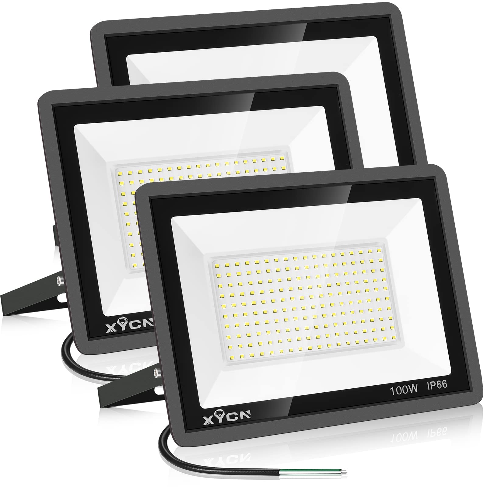 XYCN 3 Pack 100W LED Flood Light, IP66 Waterproof Outside Flood Light, 11500LM Super Bright ...