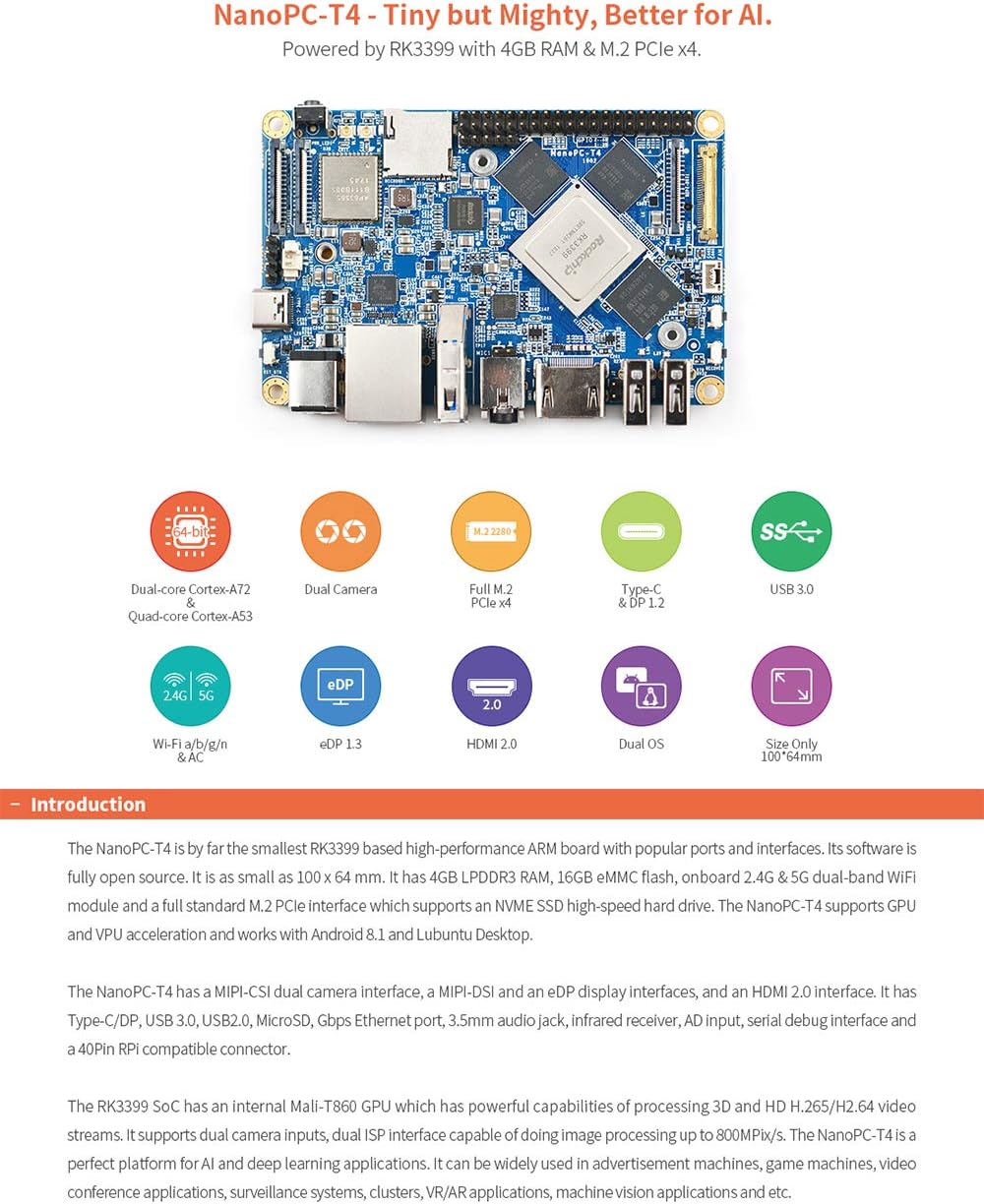 FriendlyElec NanoPC-T4 Open Source RK3399 ARM Development Board DDR4 ...