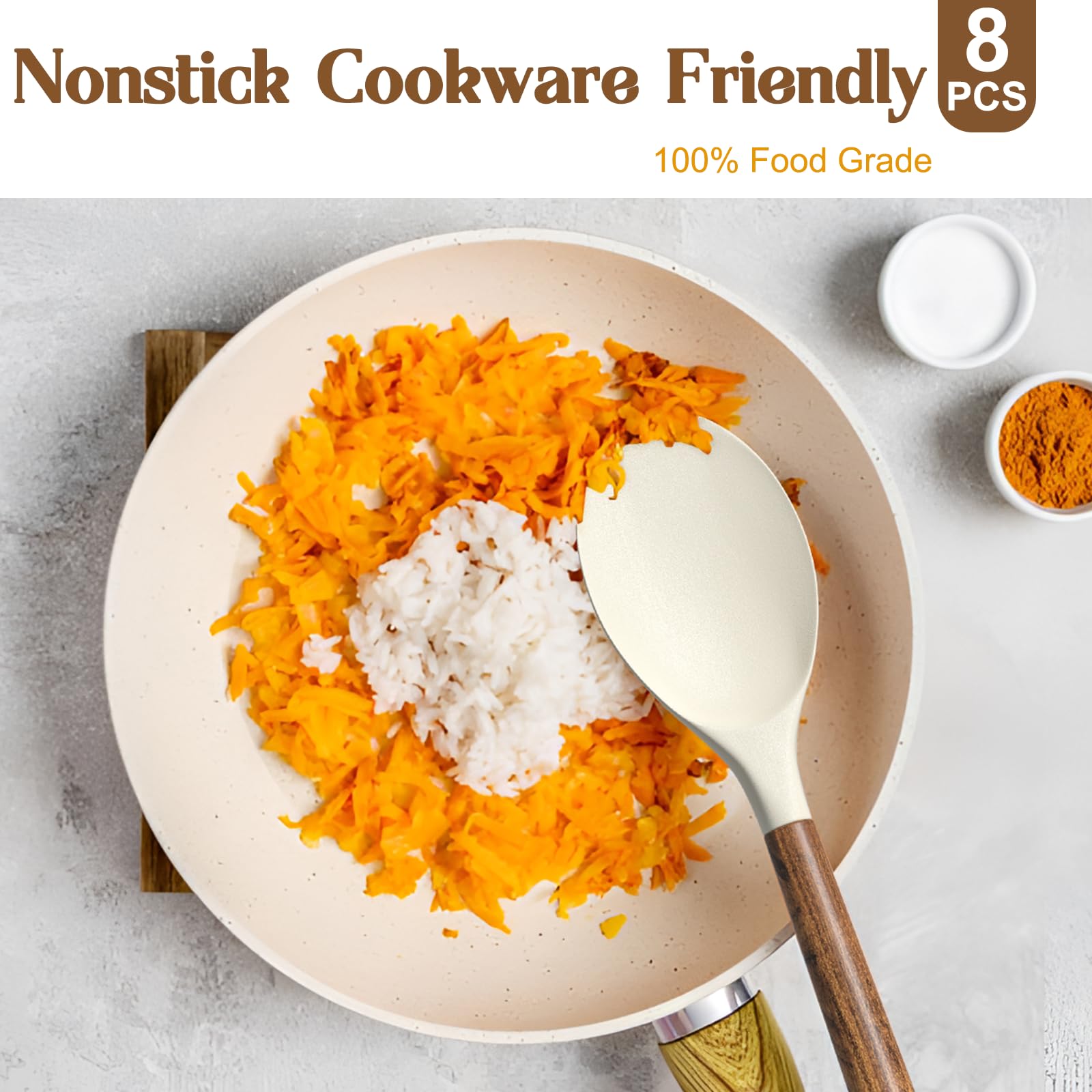 Mua Non-Stick Silicone Kitchen Utensils Set with Natural Acacia Hard ...