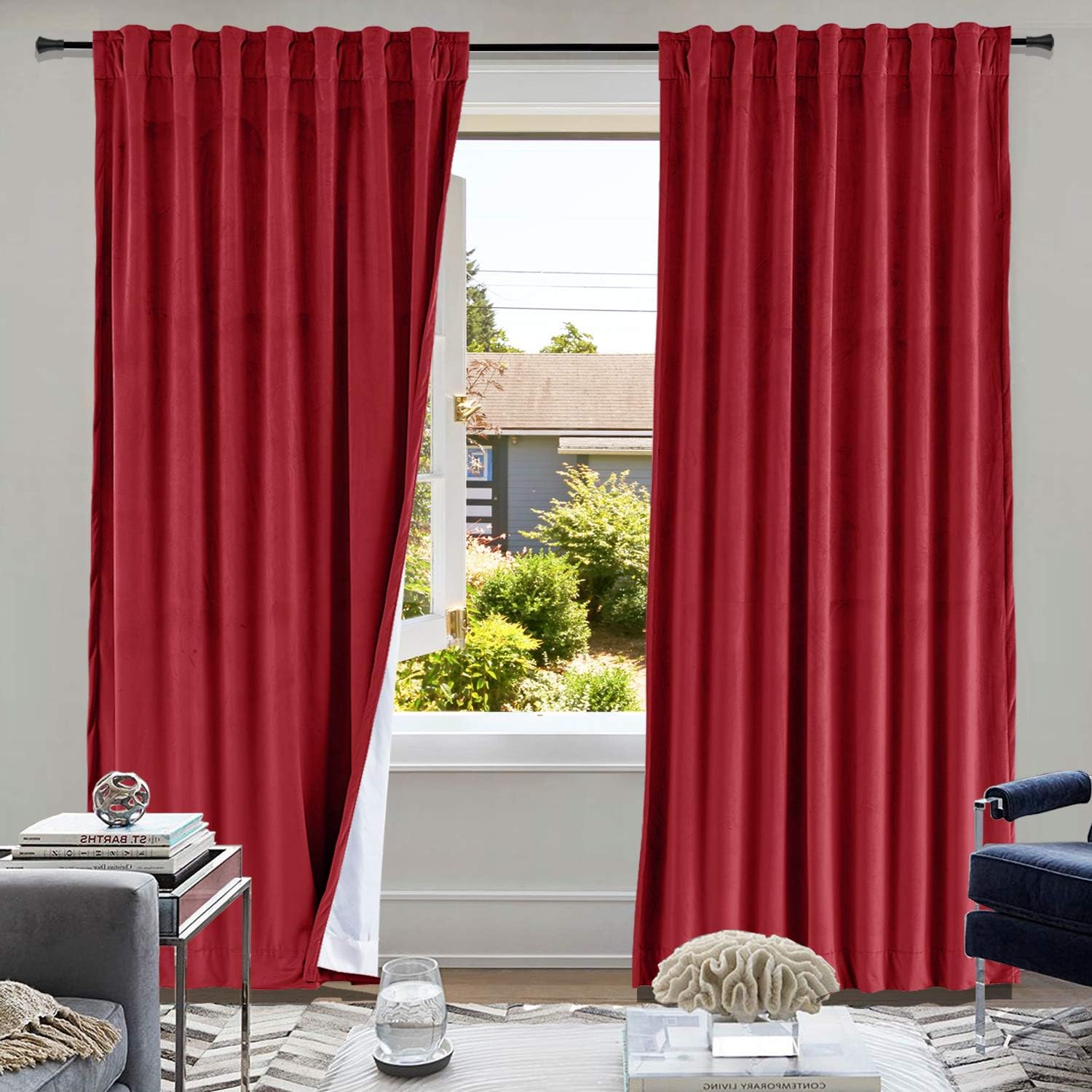 Amazon.com: cololeaf Raspberry Red Velvet Blackout Lined Drapes - Super ...