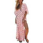 R.Vivimos Women's Summer Cotton Half Sleeve Ruffles V Neck Floral Print Tunic Dress (Large ...