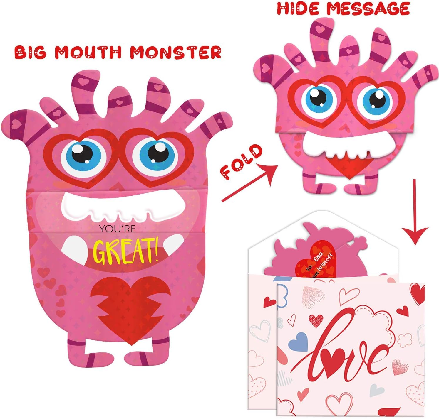 36 Monster Valentine Card Packs, Valentine’s Day Cards with 72 ...