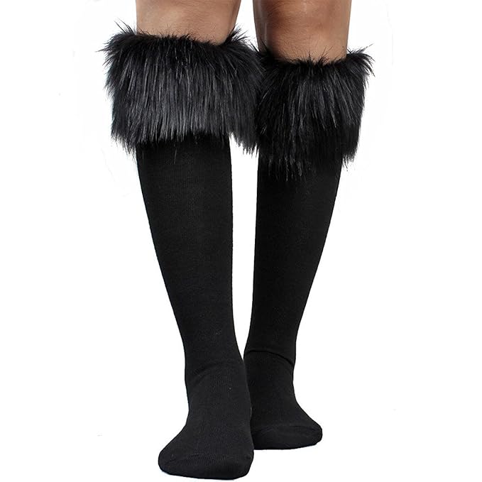 Women's Fur Socks Furry Fuzzy Leg Warmers Soft Boot Cuffs Cover High ...