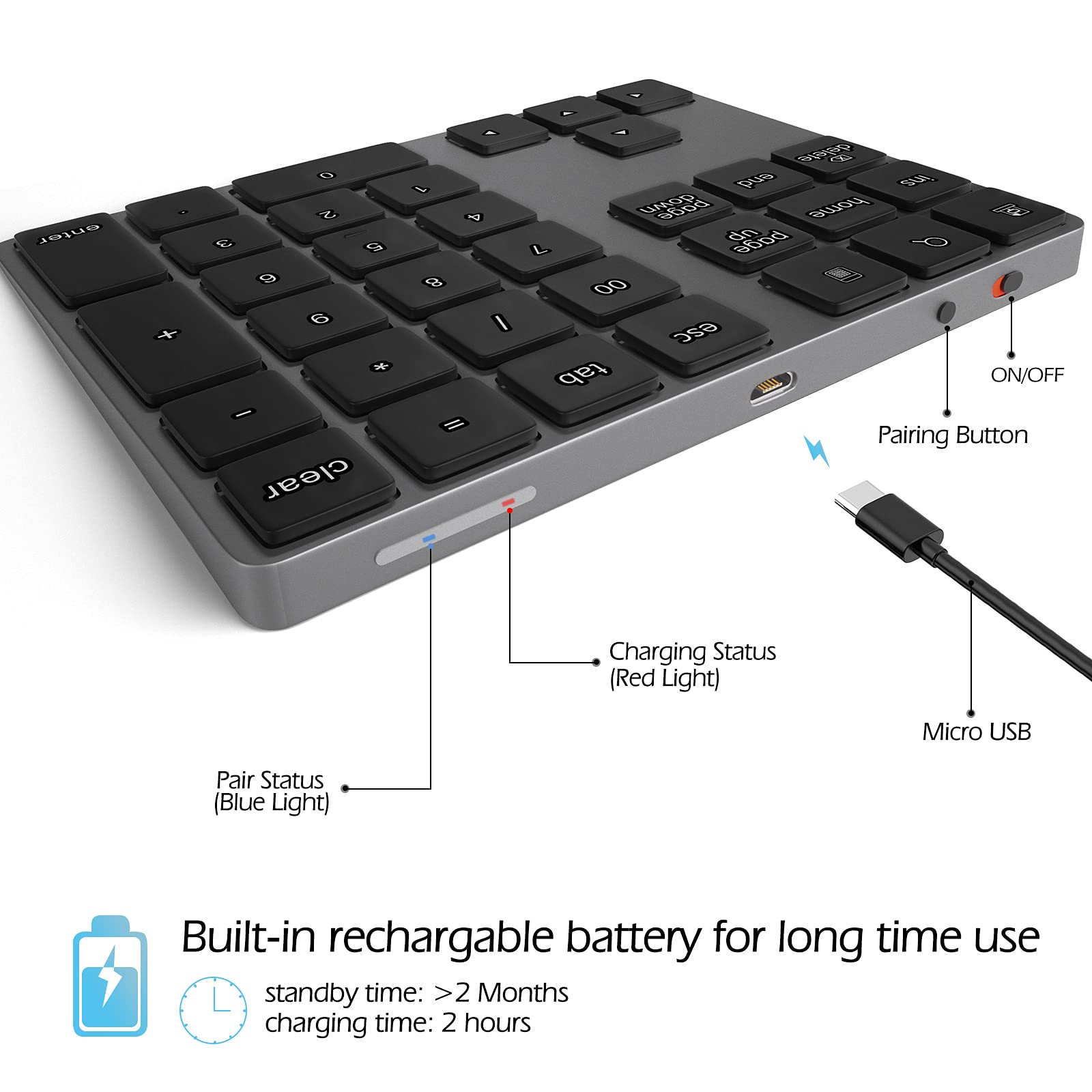 Mua Bluetooth Numeric Keypad, Aluminum Rechargeable 34-Keys Wireless ...