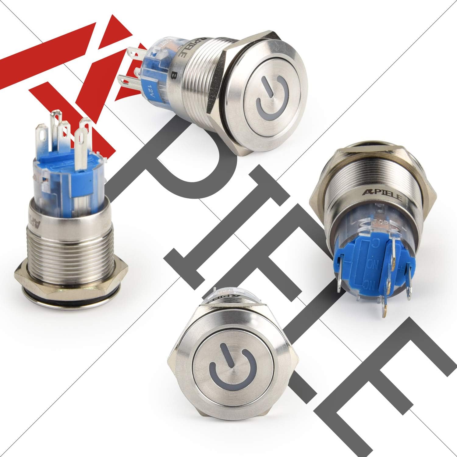 APIELE 19mm Latching Push Button Switch 3/4″ 12V DC Power Symbol LED ...