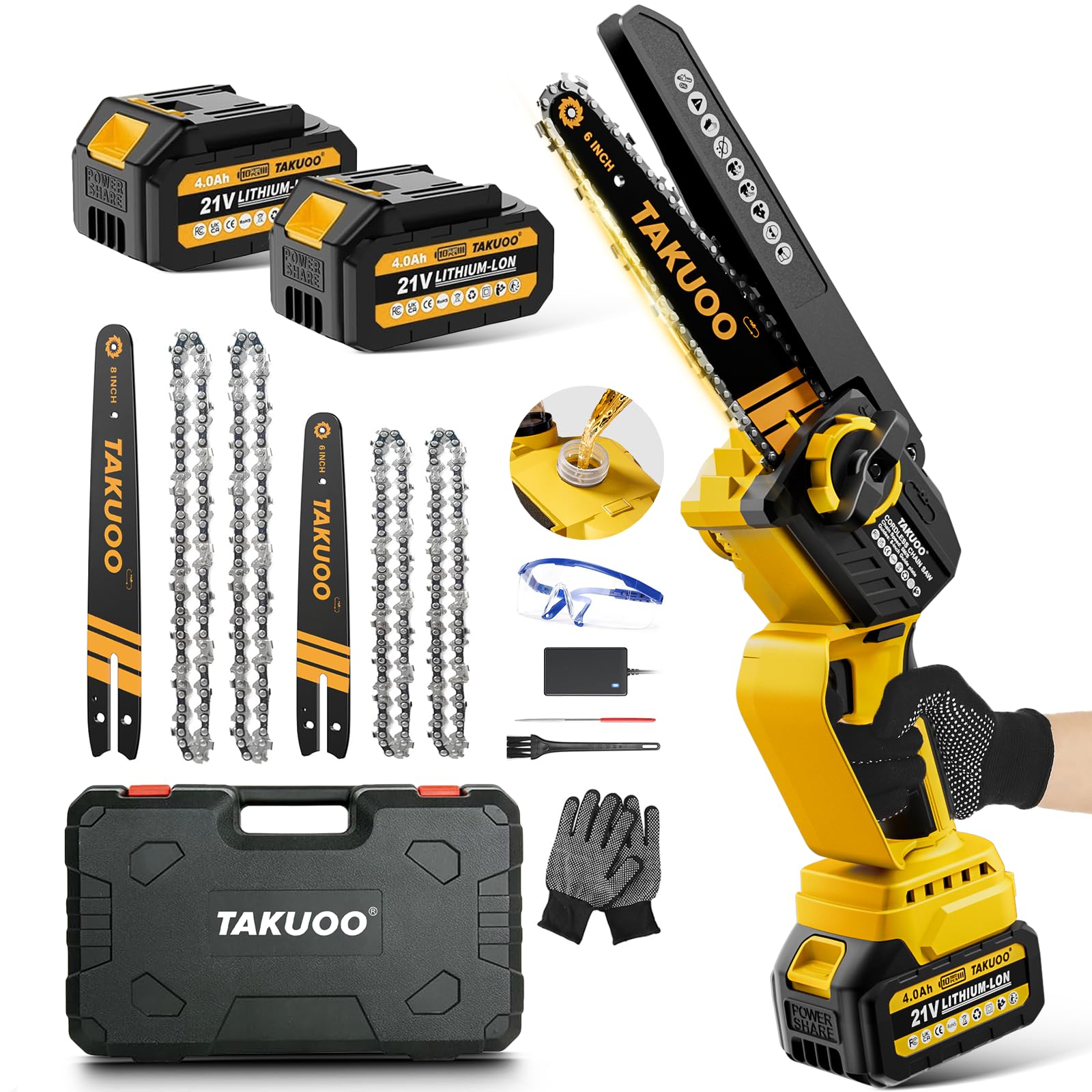 Takuoo Mini Chainsaw Cordless 8 inch & 6 inch, 21V Electric Handheld ...