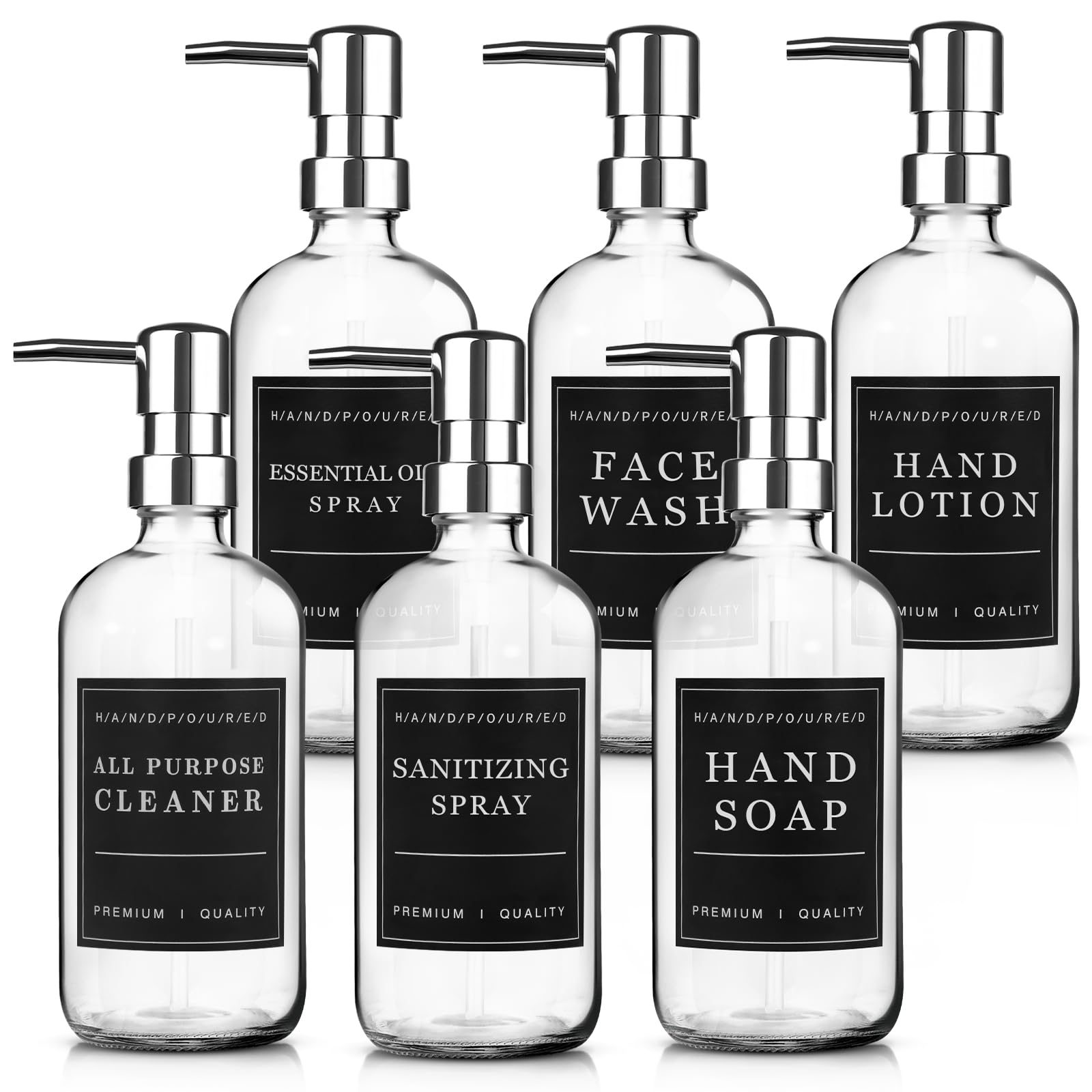 6 Pack Glass Soap Dispenser with Pump 17 oz Refillable Liquid Hand Soap ...