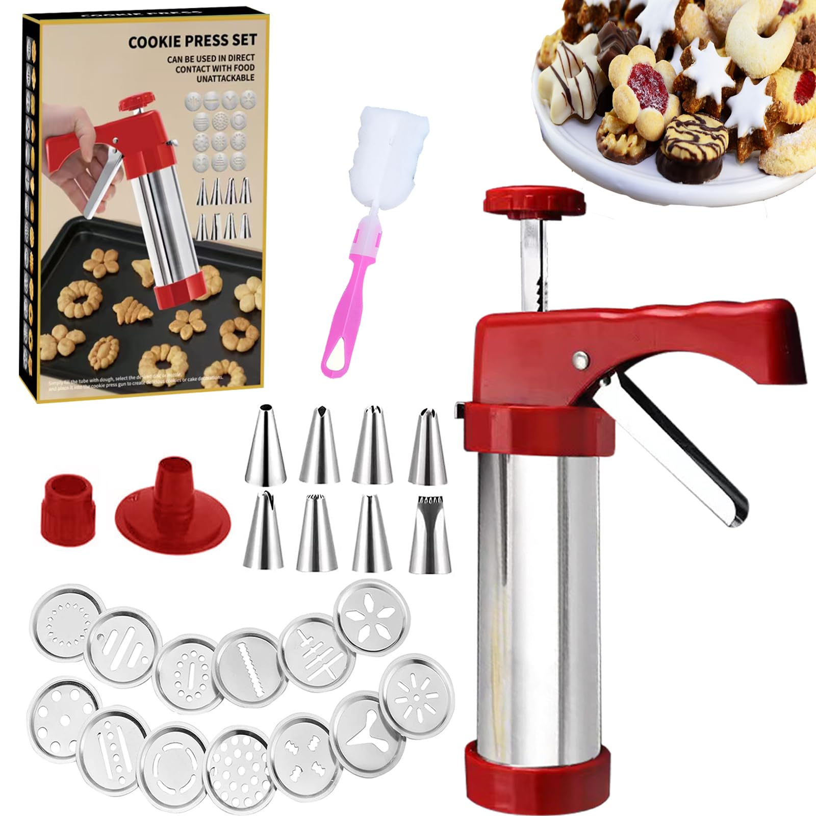 Cookie Press,Classic Stainless Steel Spritz Cookie Press for Baking ...
