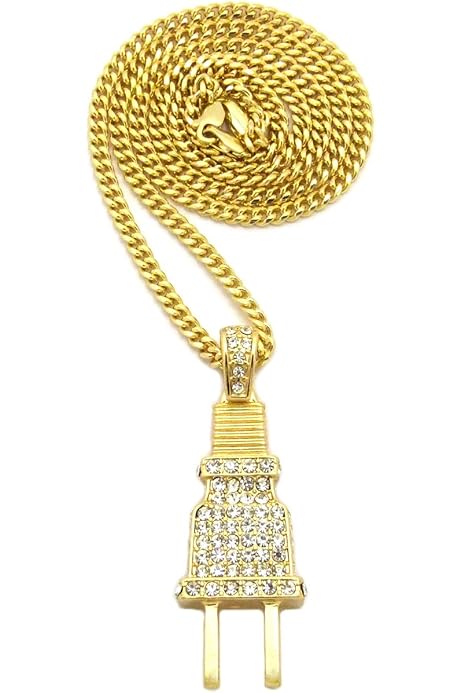 ICED OUT POWER PLUG PENDANT 24" BOX/CUBAN/ROPE CHAIN HIP HOP NECKLACE ...