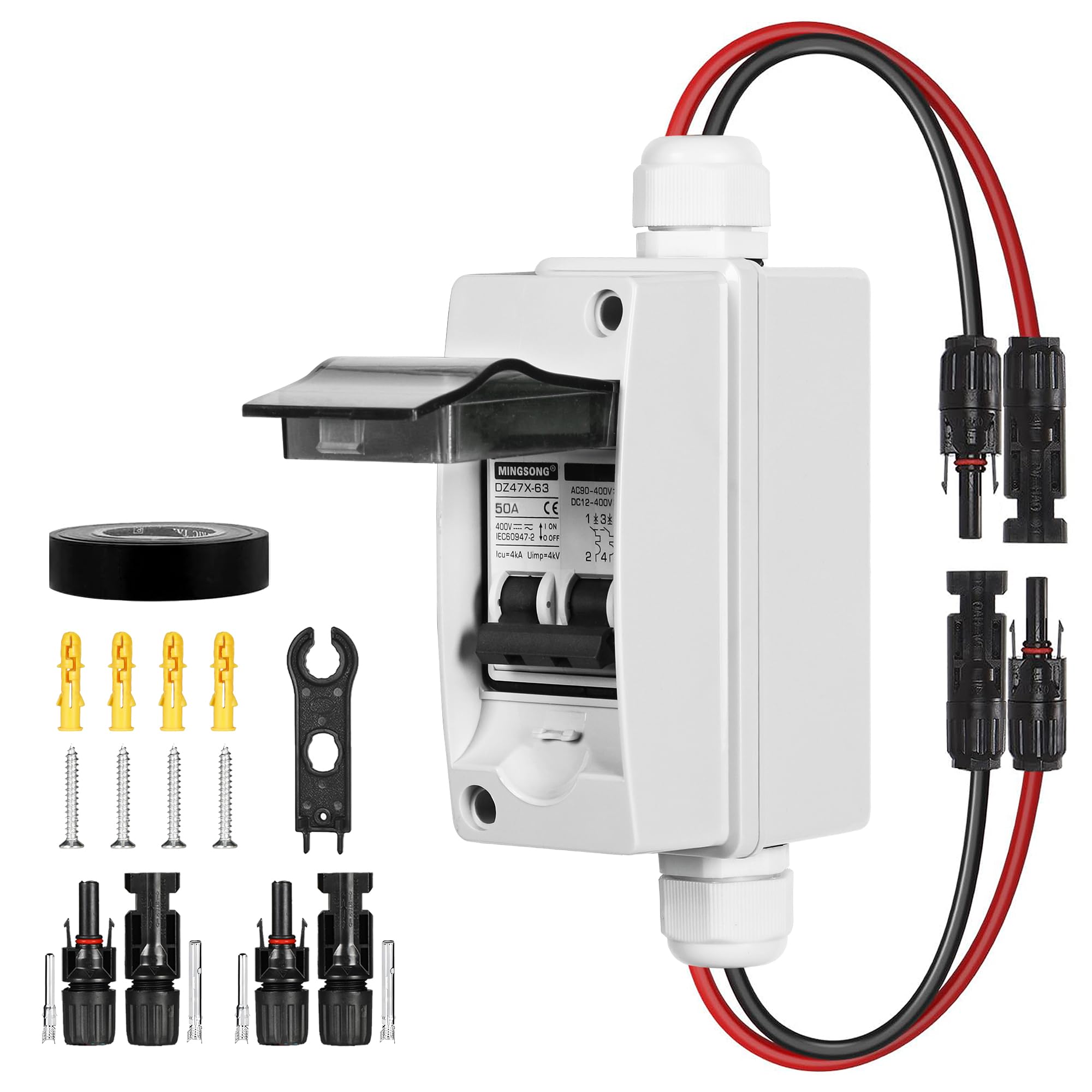 MINGSONG Solar Panels Disconnect Switch 50Amp DC Solar Shut Off Switch 400V 2 Poles Outdoor AC ...