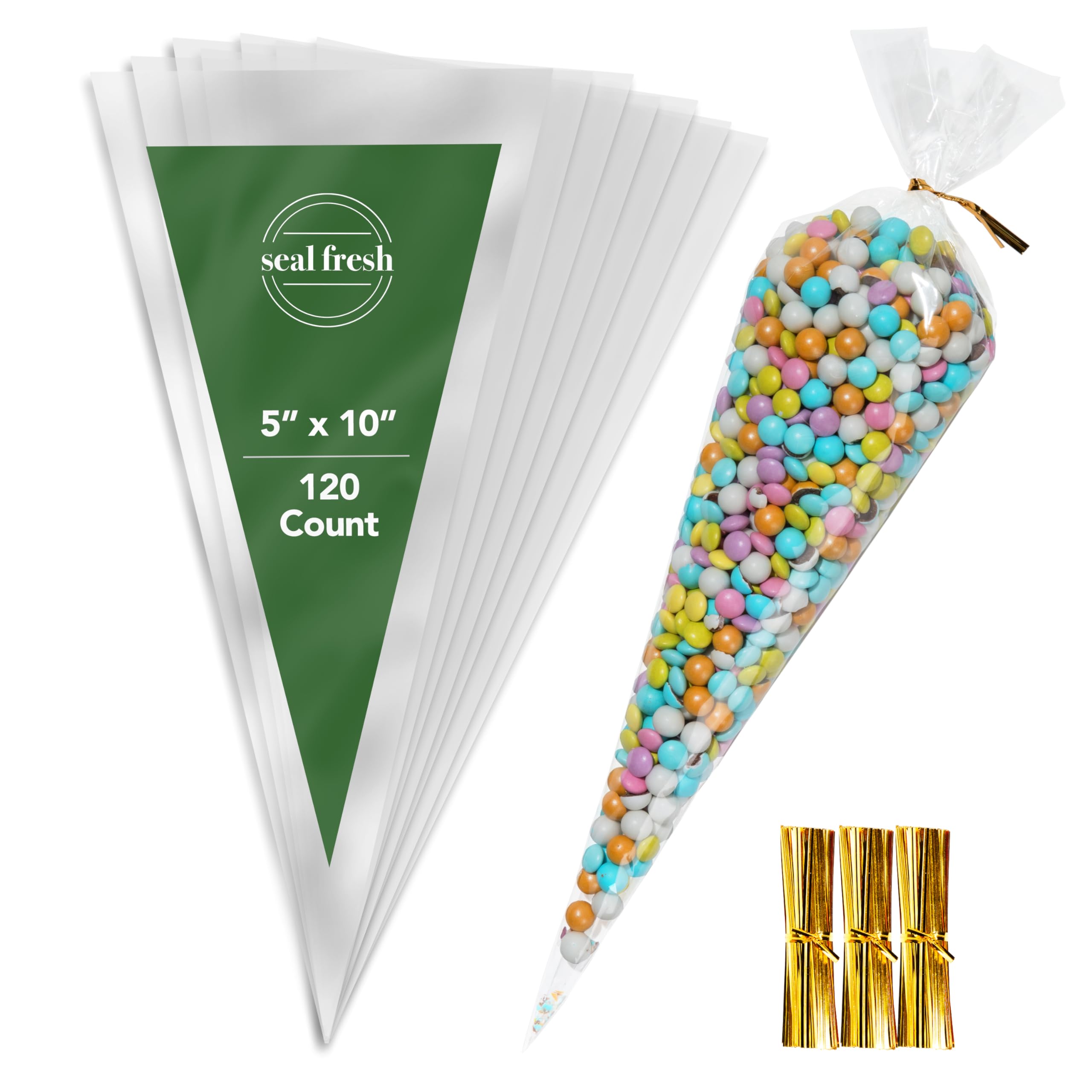 Seal Fresh Cone Cellophane Bags with Twist Ties - 5" x 10" (120 Count ...