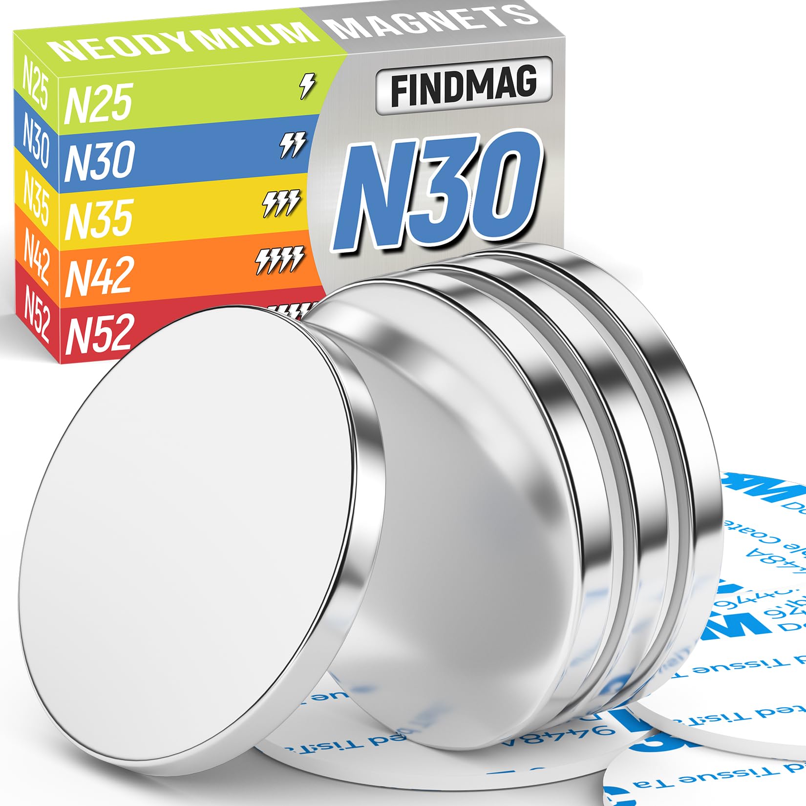 FINDMAG 4Pcs Strong Neodymium Disc Magnets with Double-Sided Adhesive ...