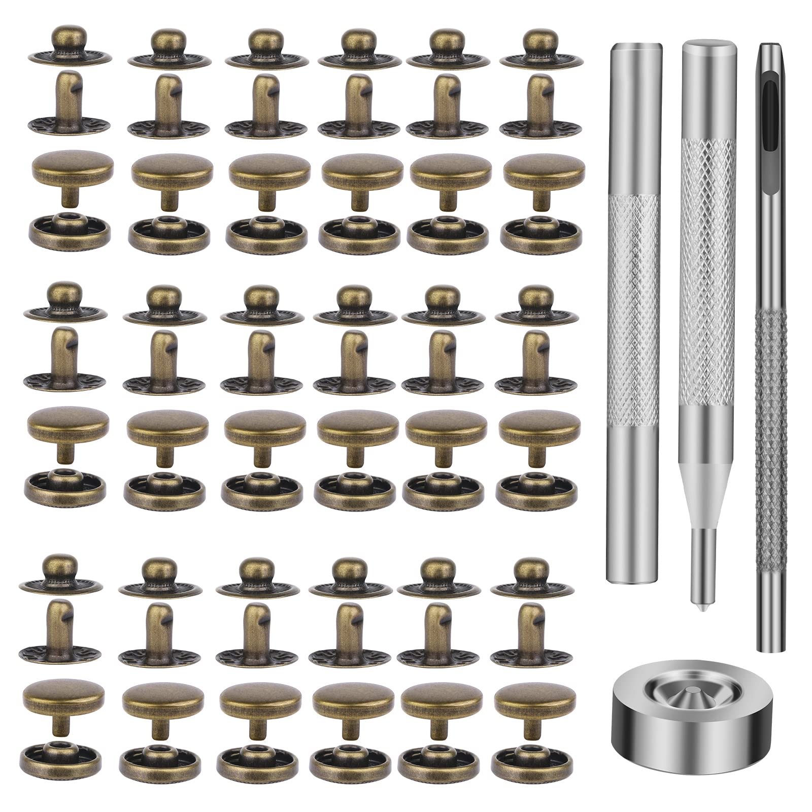 TLKKUE 50 Sets Leather Snap Fasteners Kit 10mm Bronze Metal Snap ...