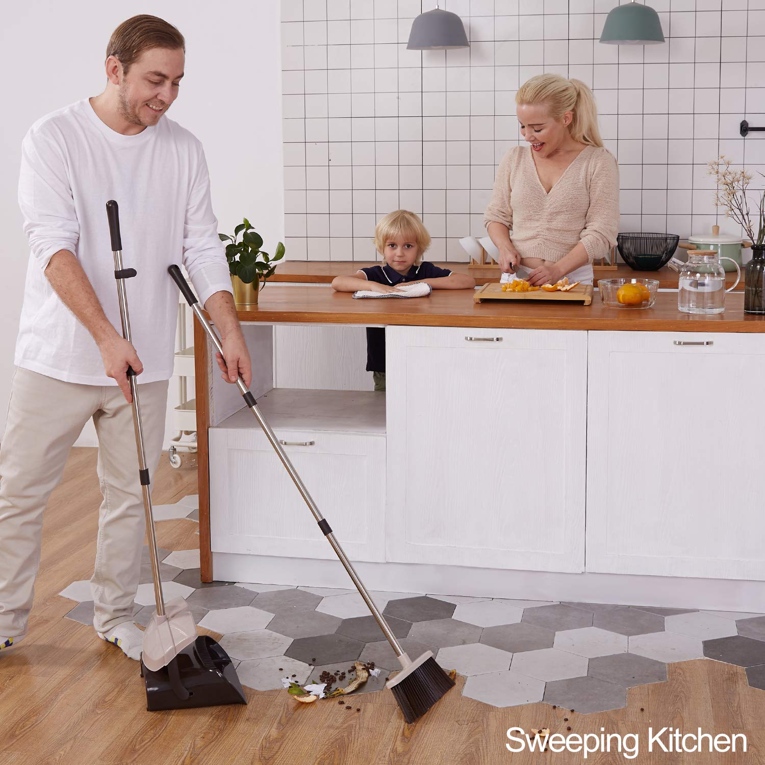 YaYbYc Broom and Dustpan Set with Lid Super Long Handle Lobby Broom ...