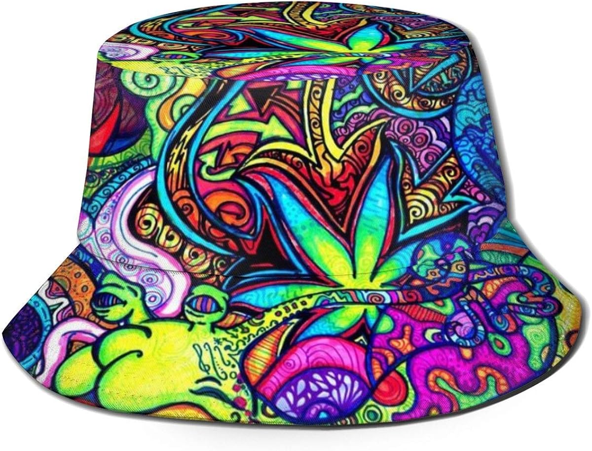 Psychedelic Multi Color Marijuana Leaf Weed Art Unisex Bucket Hat ...