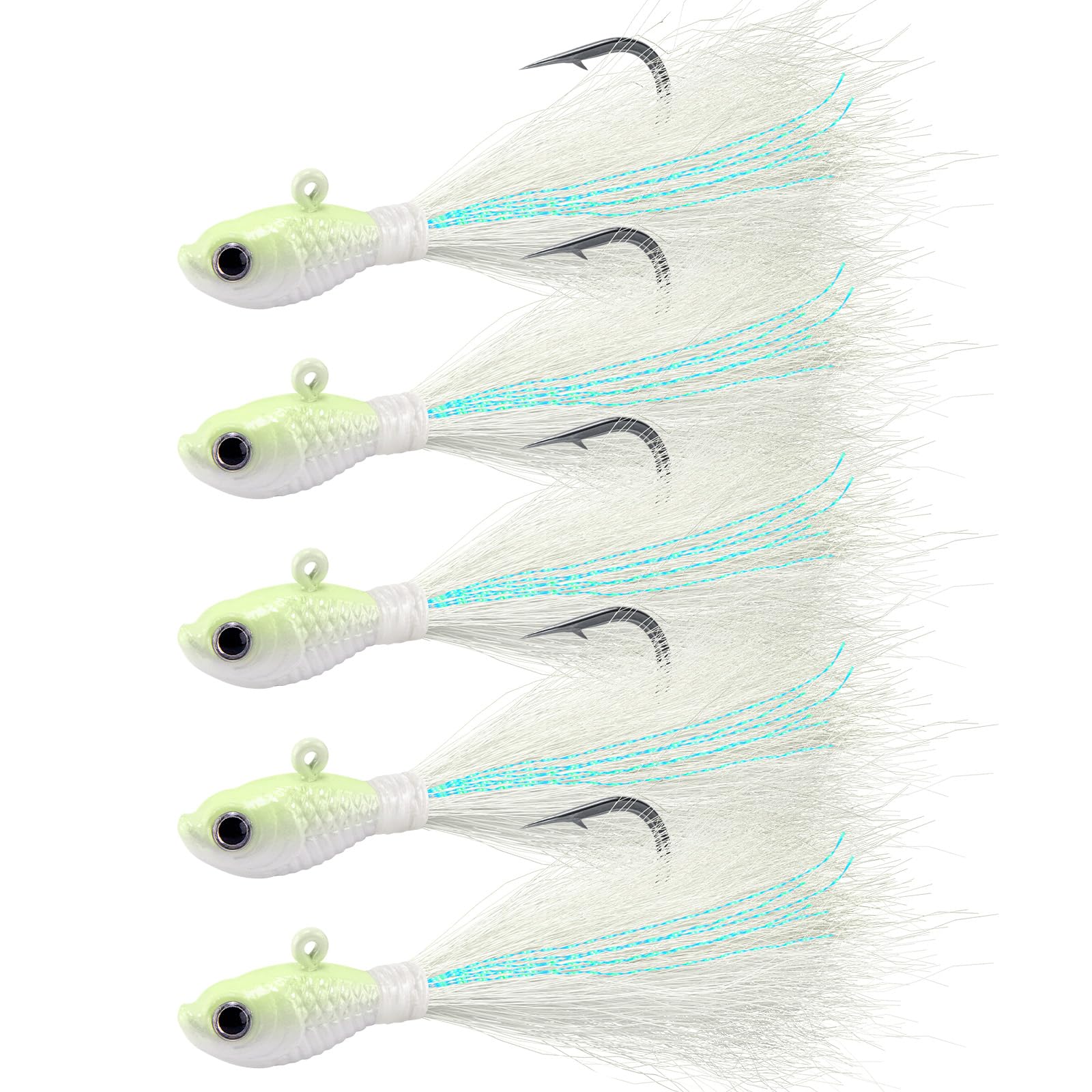 Alwonder 5-Pack Bucktail Jigs Hair Jigs Saltwater Freshwater Fishing ...