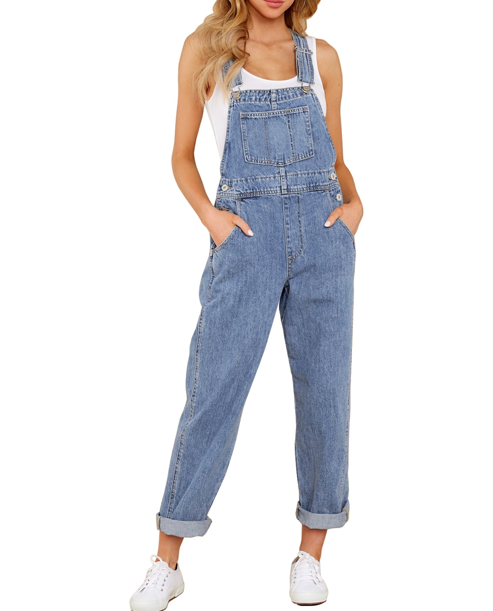 luvamia Overalls for Women Loose Fit Classic Bib Casual Jean Stretchy ...