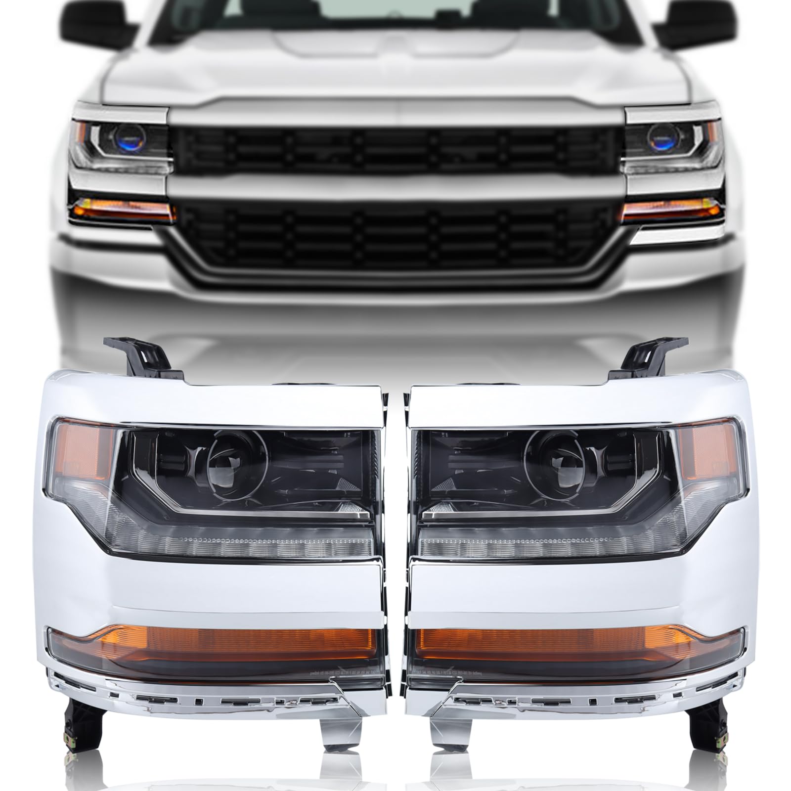 Duolctrams Chrome HID/Xenon LED DRL Projector Headlight Assembly ...