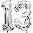 Amazon.com: Silver 13 Number Balloons, 40 Inch Giant Number 13 Balloons ...