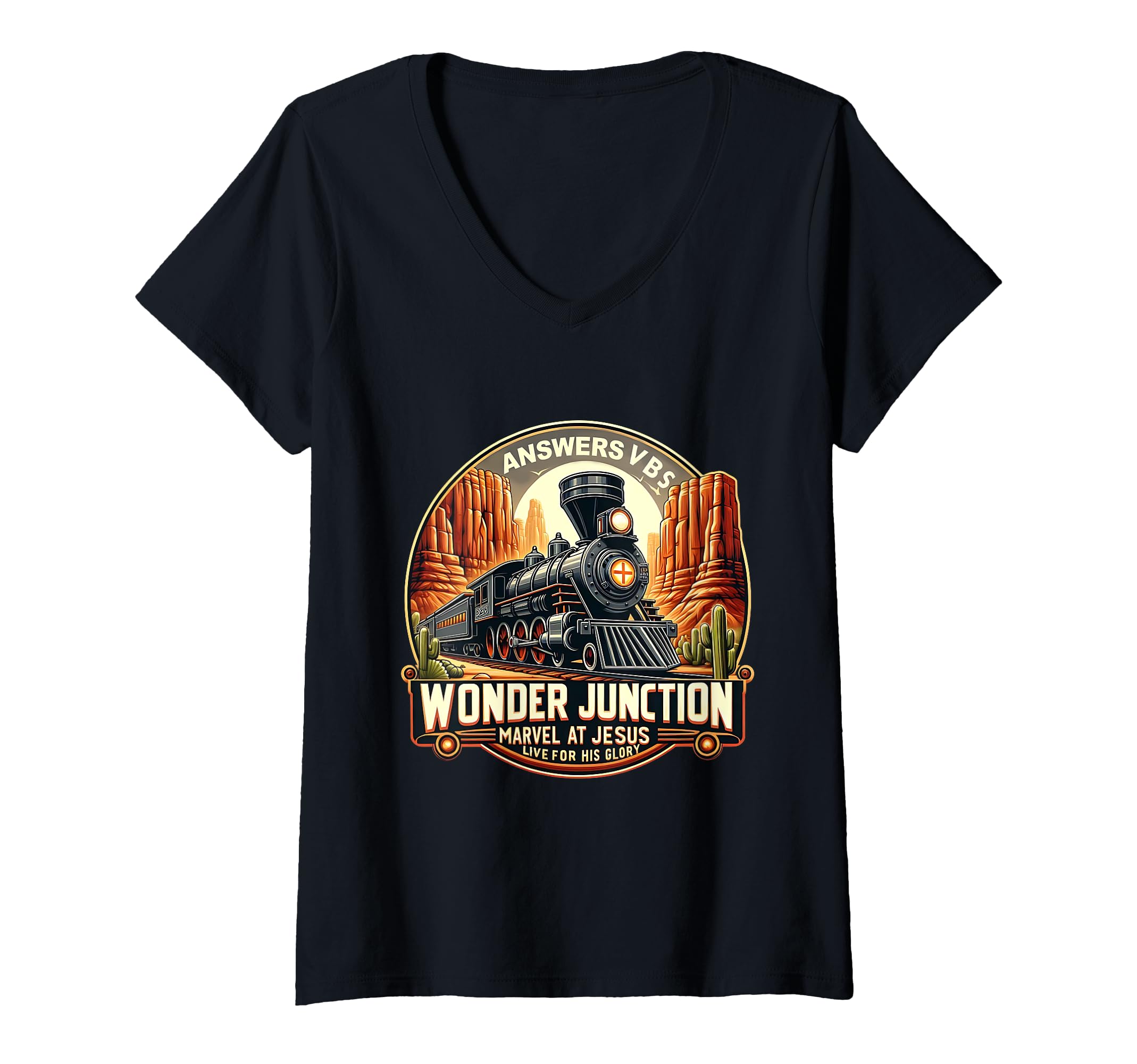Womens Answers VBS Wonder Junction Christian Train Theme Costume V-Neck ...