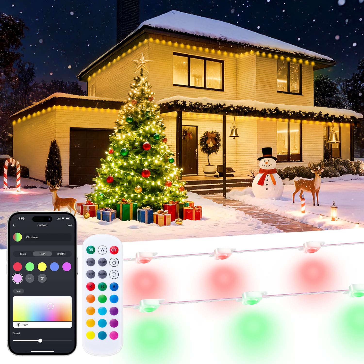 Smart 100FT Permanent Outdoor Lights, RGB LED Lights Outside with App ...