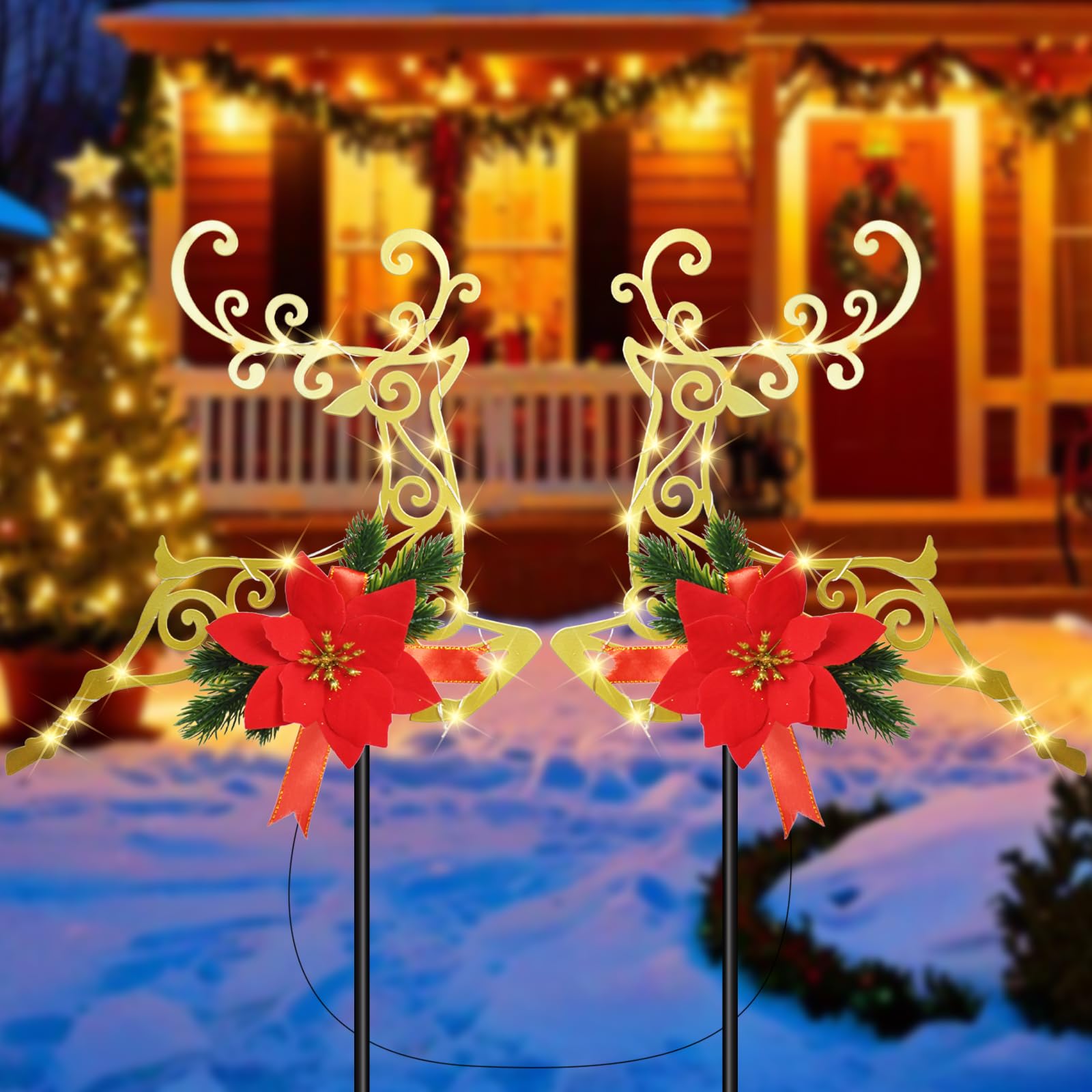Voxary 2-Pack Christmas Solar Pathway Lights Outdoor Waterproof, Xmas ...