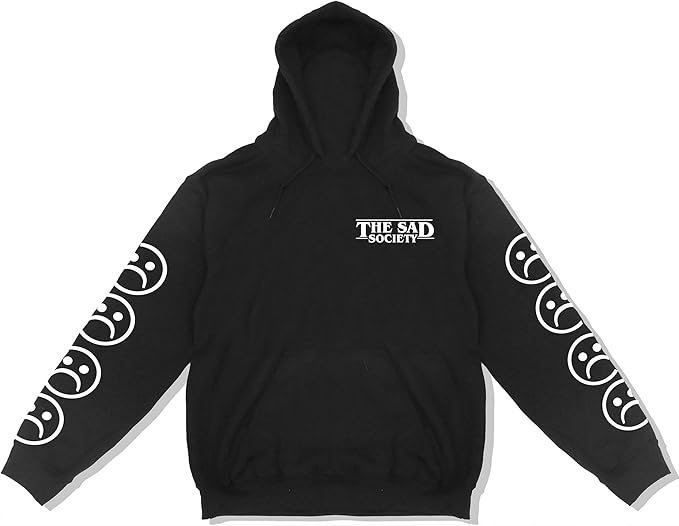 Amazon.com: The Sad Society | Cool Black Bogo Sad Face Sleeved Hoodie ...