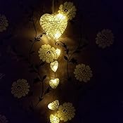 VINTAGE DECORE 6 WALL HANGING HEARTS STRING LED LIGHTS RATTAN HEARTS ...