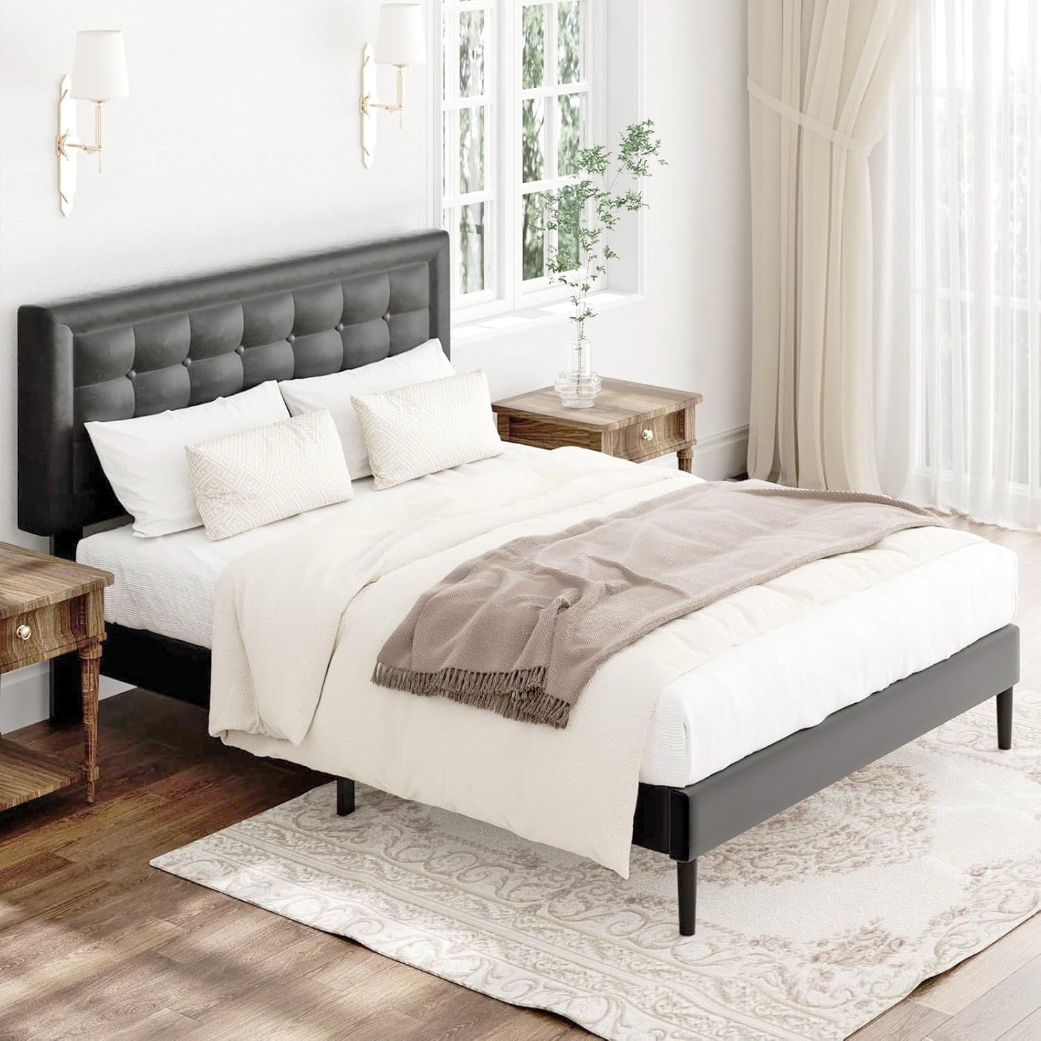 CXVX Queen Size Bed Frame with Headboard, Platform Bed Frame with ...