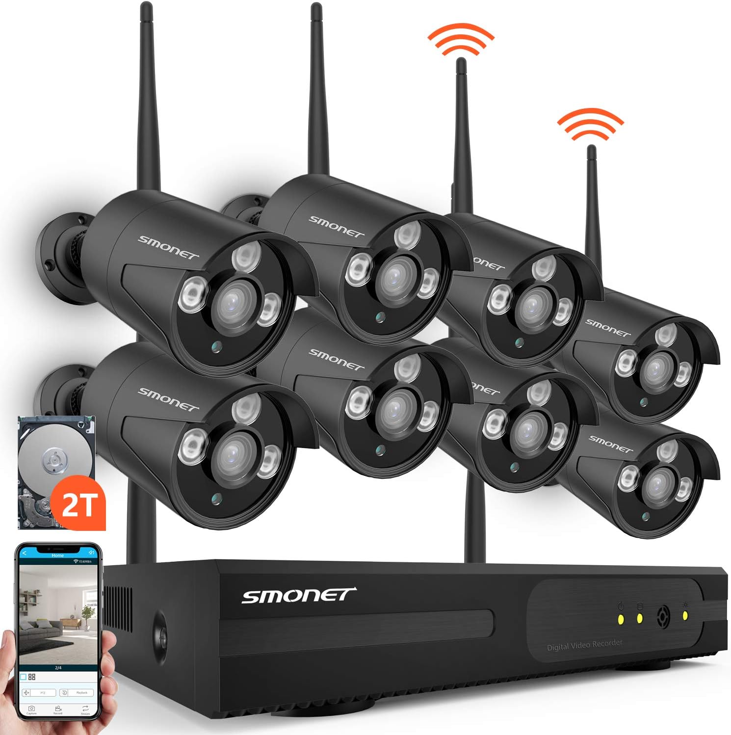 【2020 NEW】H.264 Pro Wireless CCTV Camera System,SMONET 8CH 1080P Home ...