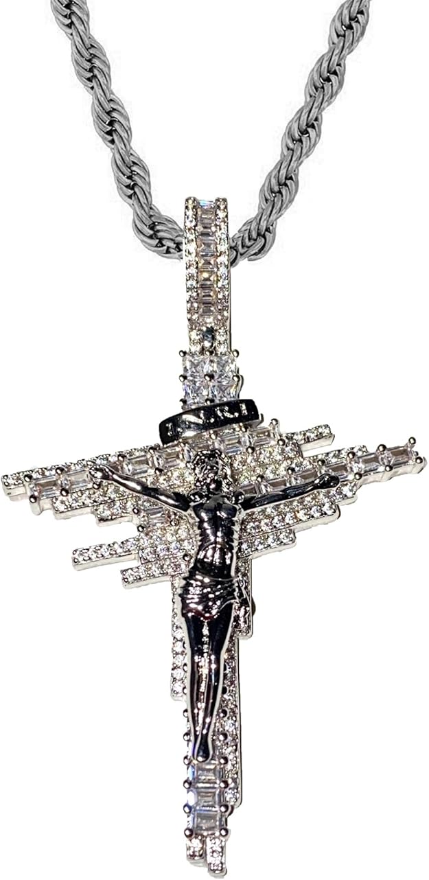 Custom JESUS CROSS Crucifix Iced Out Diamond cz Necklace Men Women 925 ...