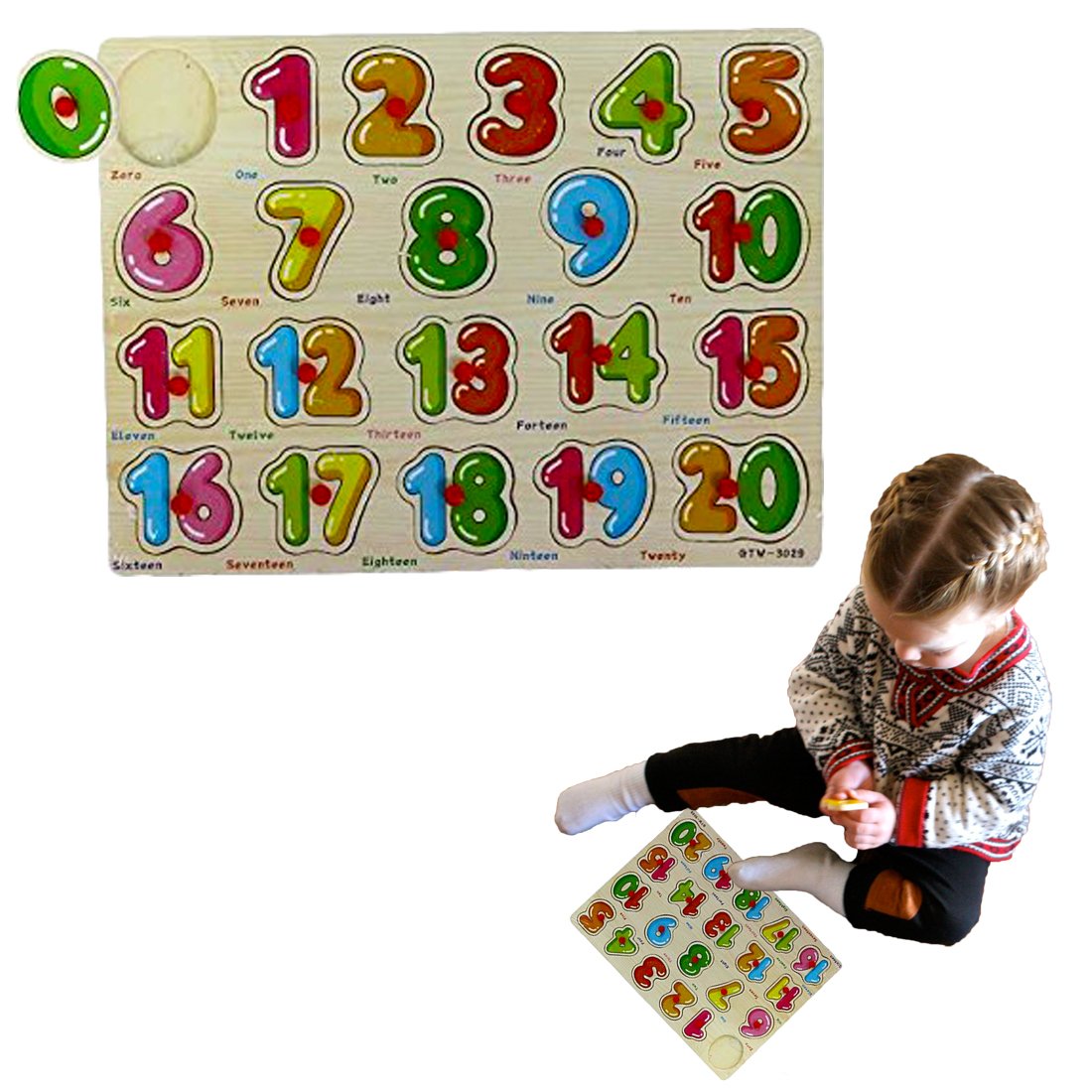 Buy Number Puzzle Classic Wooden Learning Peg Puzzle Holiday 20 Pc Math ...