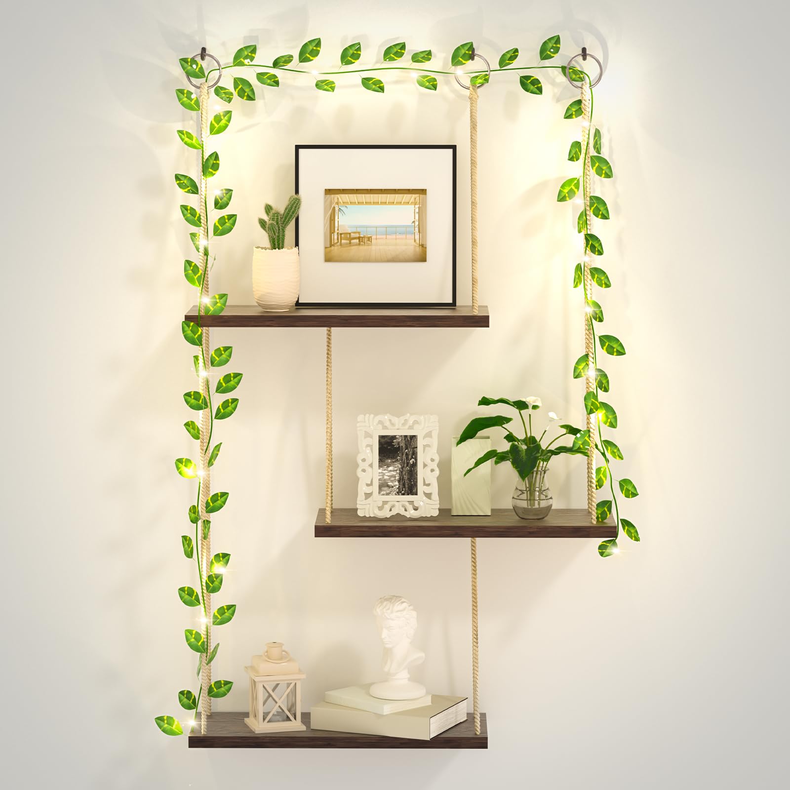 MASHDE Hanging Shelves for Wall, 3 Tier Boho Wall Decor Hanging Shelf ...